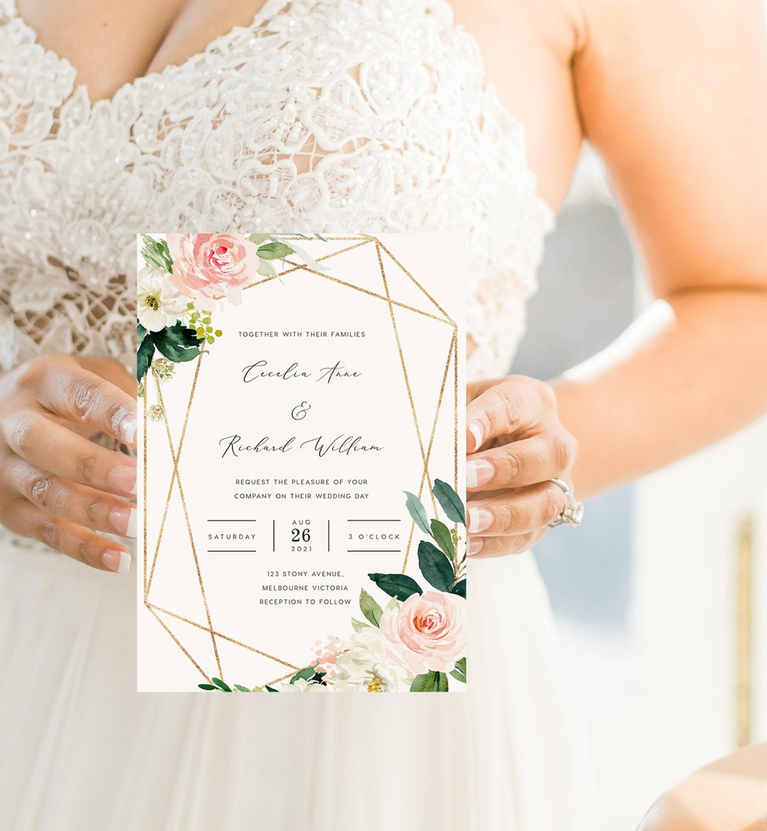 Peony Wedding Invitation INSTANT DOWNLOAD Blush Pink and White Roses ...