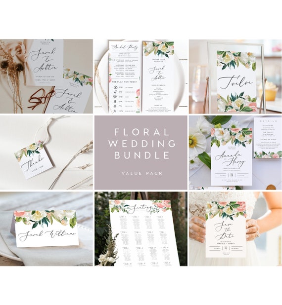 Blush Floral Wedding Bundle INSTANT DOWNLOAD template DIY | Etsy