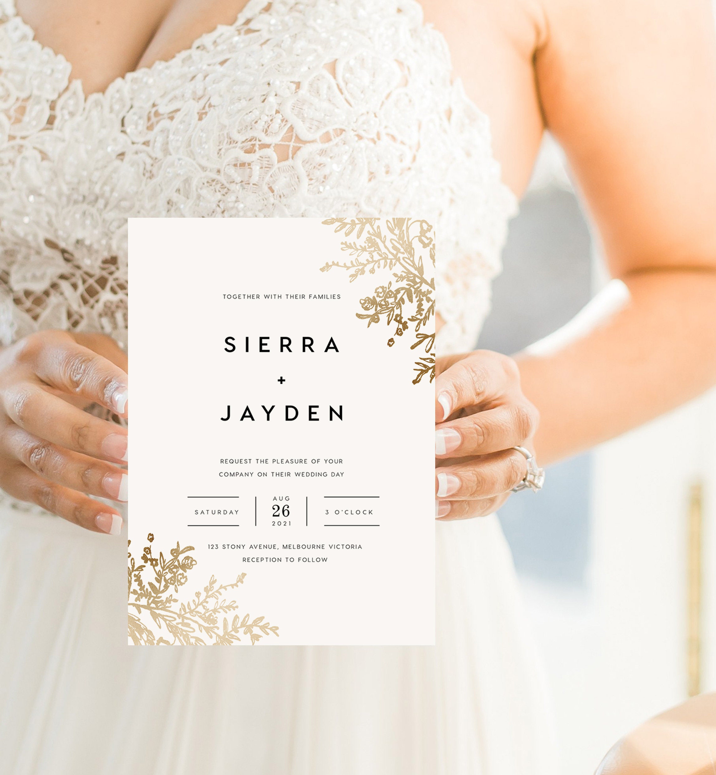 Gold Foil Wedding Invitation INSTANT DOWNLOAD Gold Goil Look - Etsy