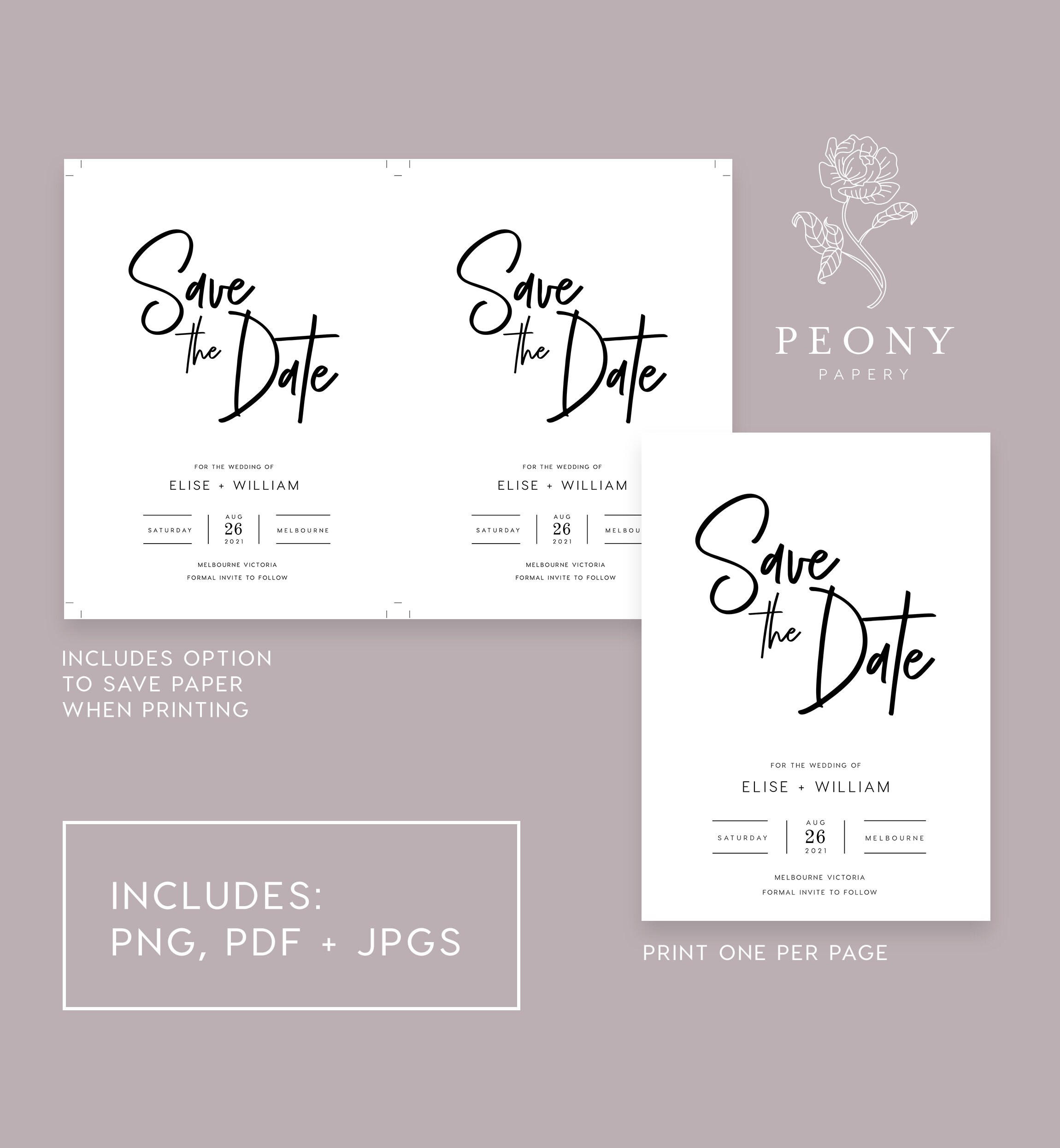 Calligraphy Save the Date INSTANT DOWNLOAD Minimal Simple | Etsy