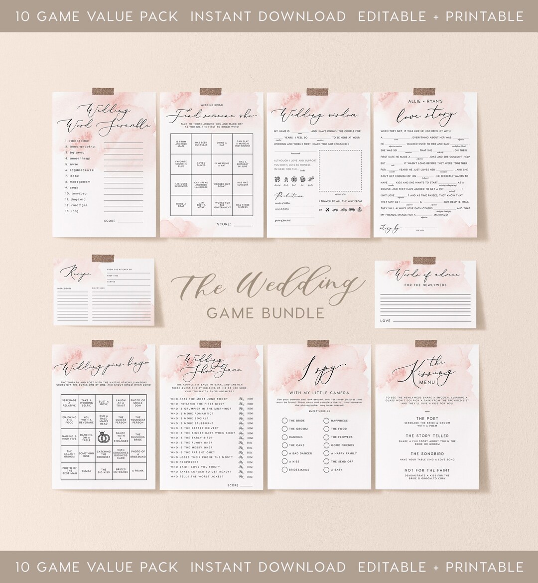 Wedding Table Games Bundle, INSTANT DOWNLOAD, Value Game Bundle ...