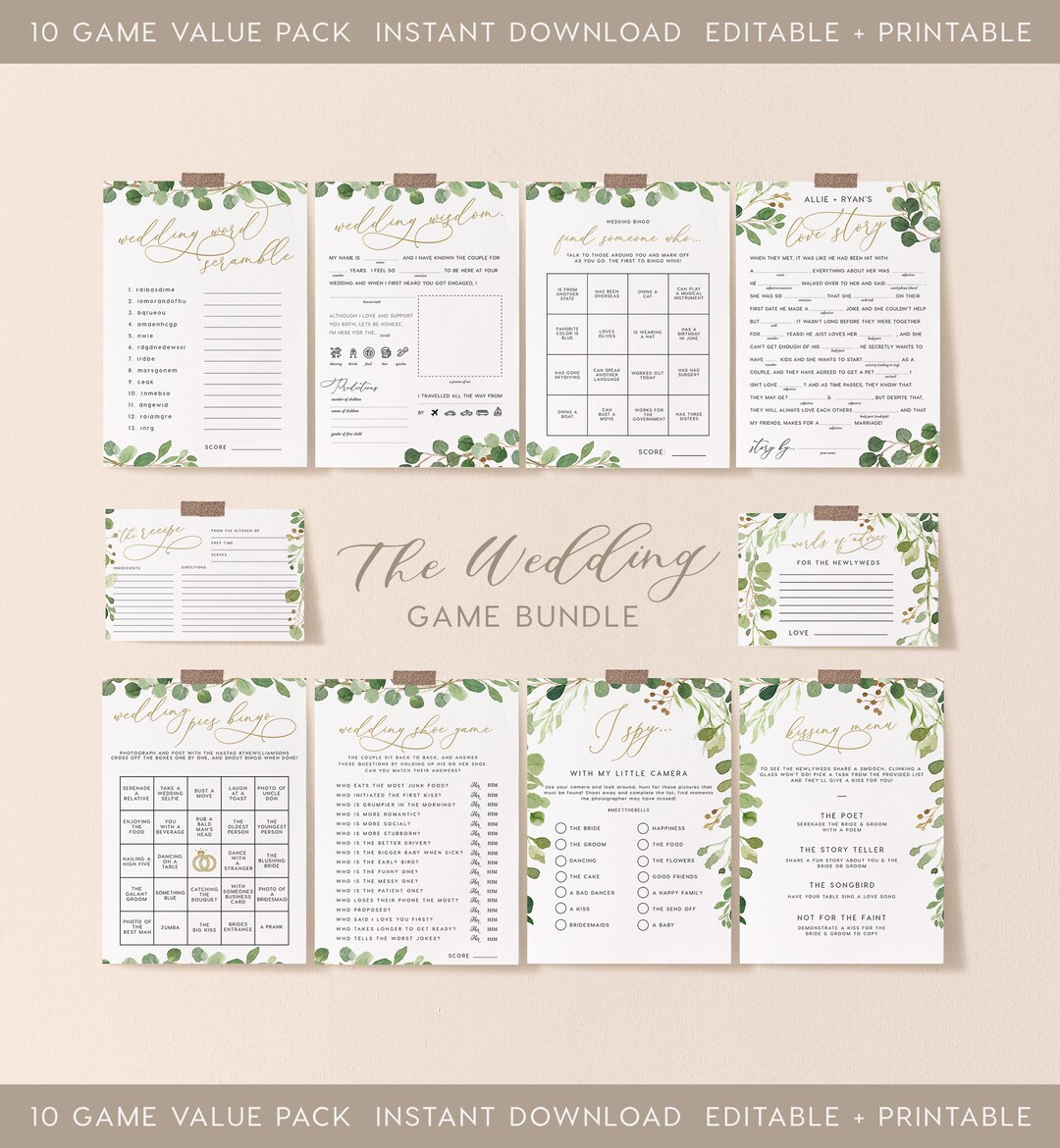 Wedding Table Games Bundle, INSTANT DOWNLOAD, Value Game Bundle ...