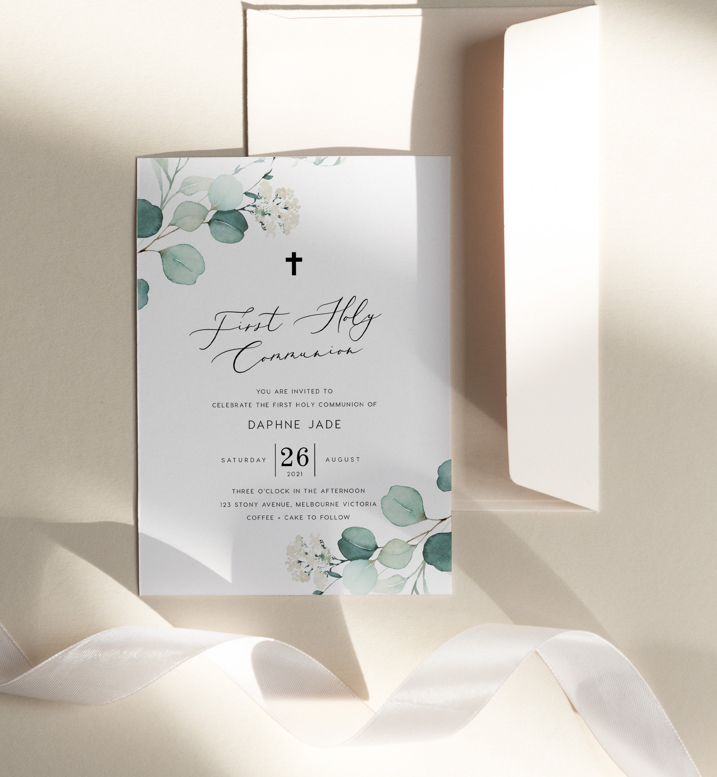 Eucalyptus First Holy Communion Invitation INSTANT DOWNLOAD - Etsy