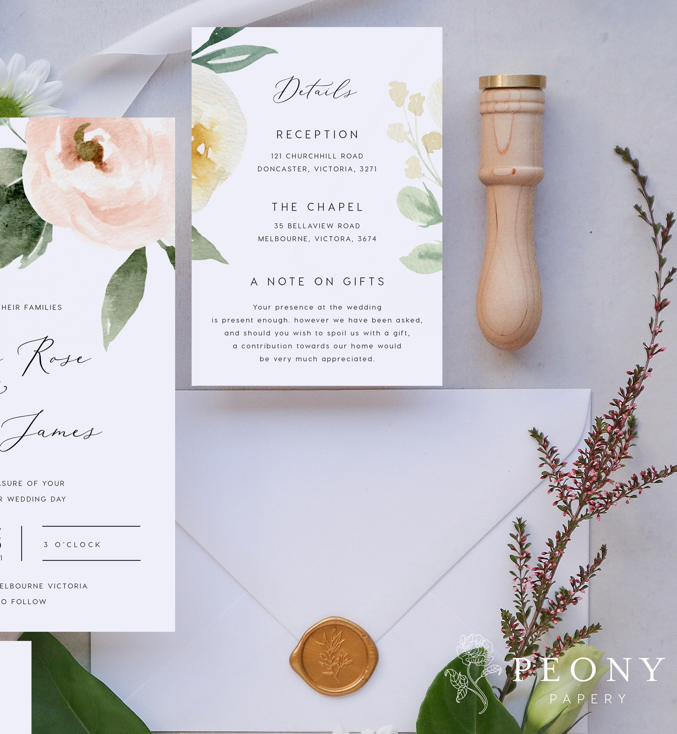 Peony Wedding Invitation Set INSTANT DOWNLOAD Blush Pink and White ...