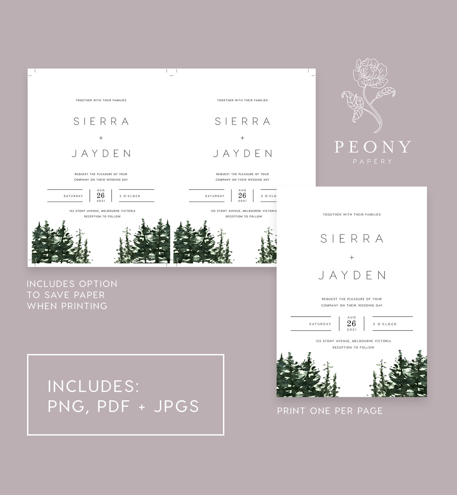 Forest Wedding Invitation INSTANT DOWNLOAD Outdoor Pine - Etsy