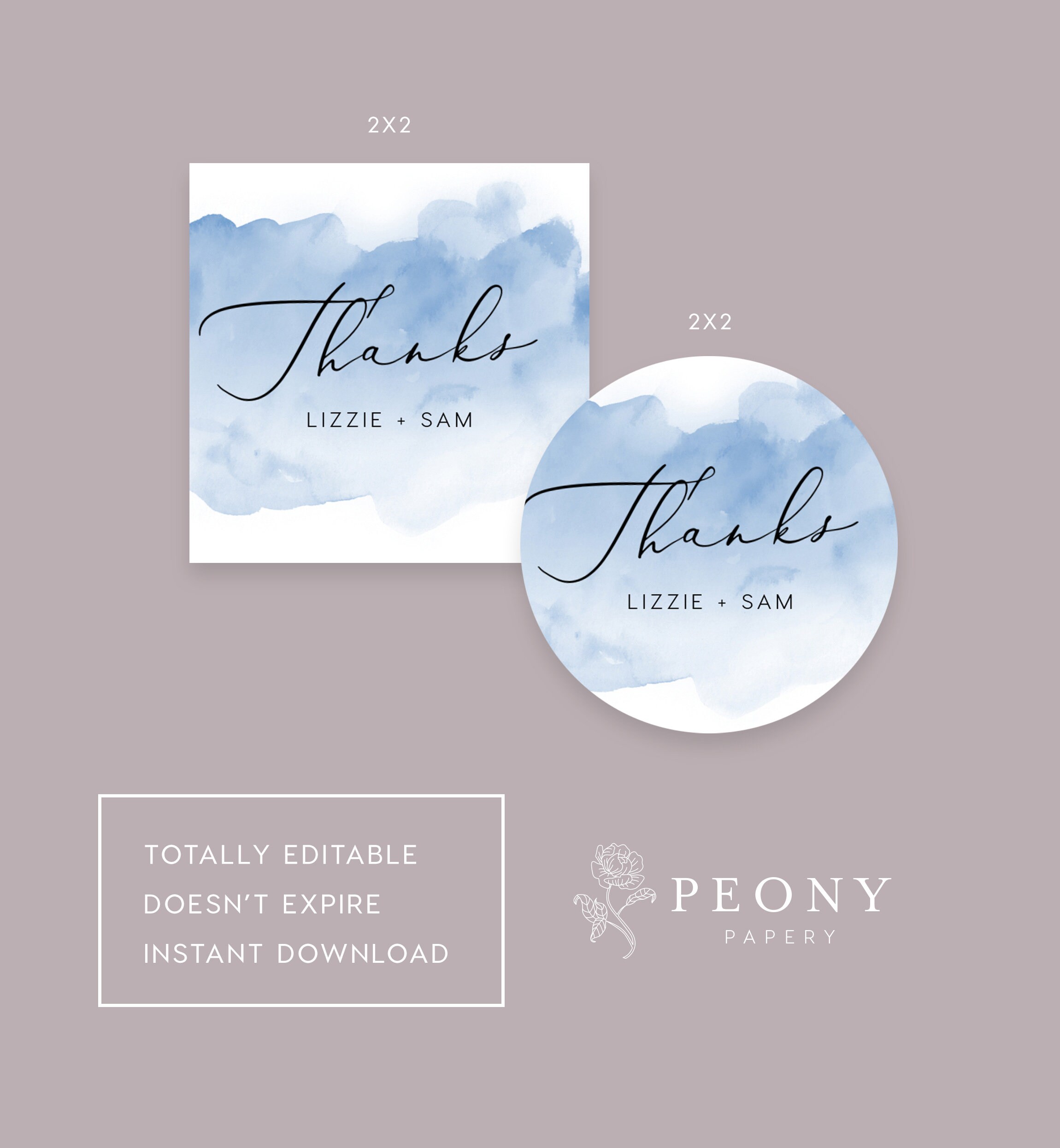 Round Thank You Tag INSTANT DOWNLOAD Square Favor Tag Favour - Etsy