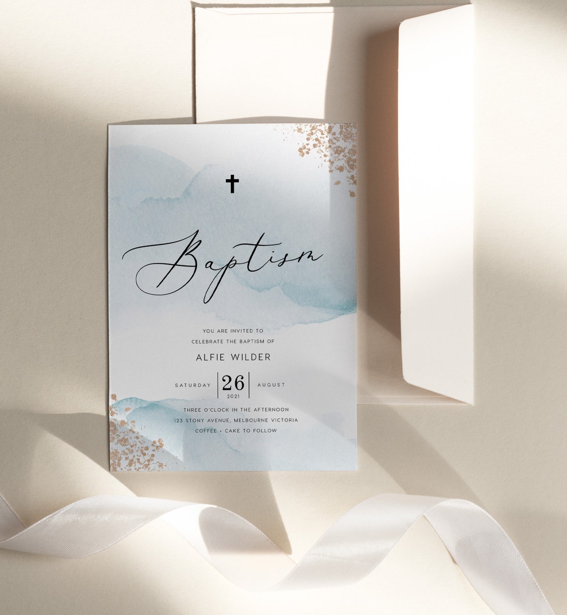 Blue Baptism Invitation INSTANT DOWNLOAD Editable PDF - Etsy