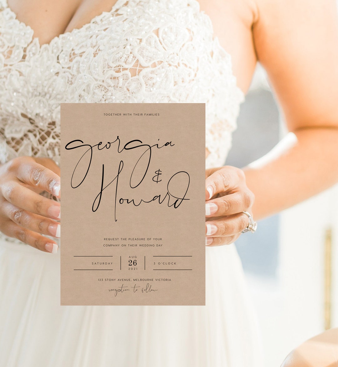 Kraft Brown Wedding Invitation INSTANT DOWNLOAD Rustic, Calligraphy ...