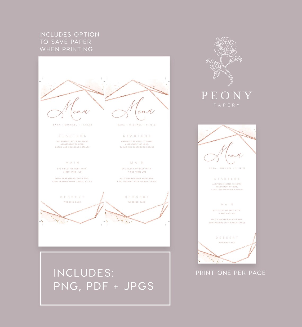 Rose Gold Menu INSTANT DOWNLOAD Minimal Rustic Dinner Wedding, Editable ...
