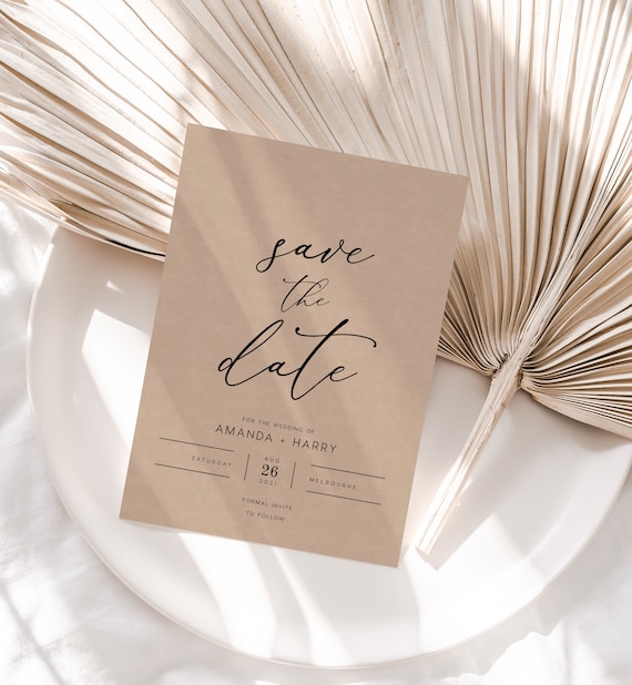 Kraft Brown Save the Date INSTANT DOWNLOAD Calligraphy | Etsy