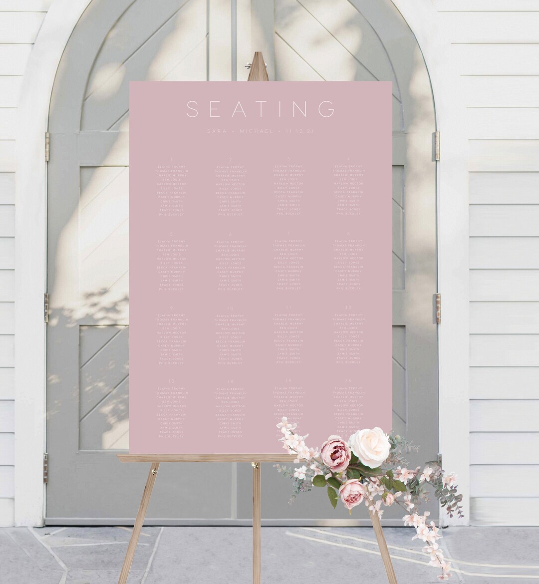 Dusty Pink Seating Chart, INSTANT DOWNLOAD Portrait, Sign, Signage ...