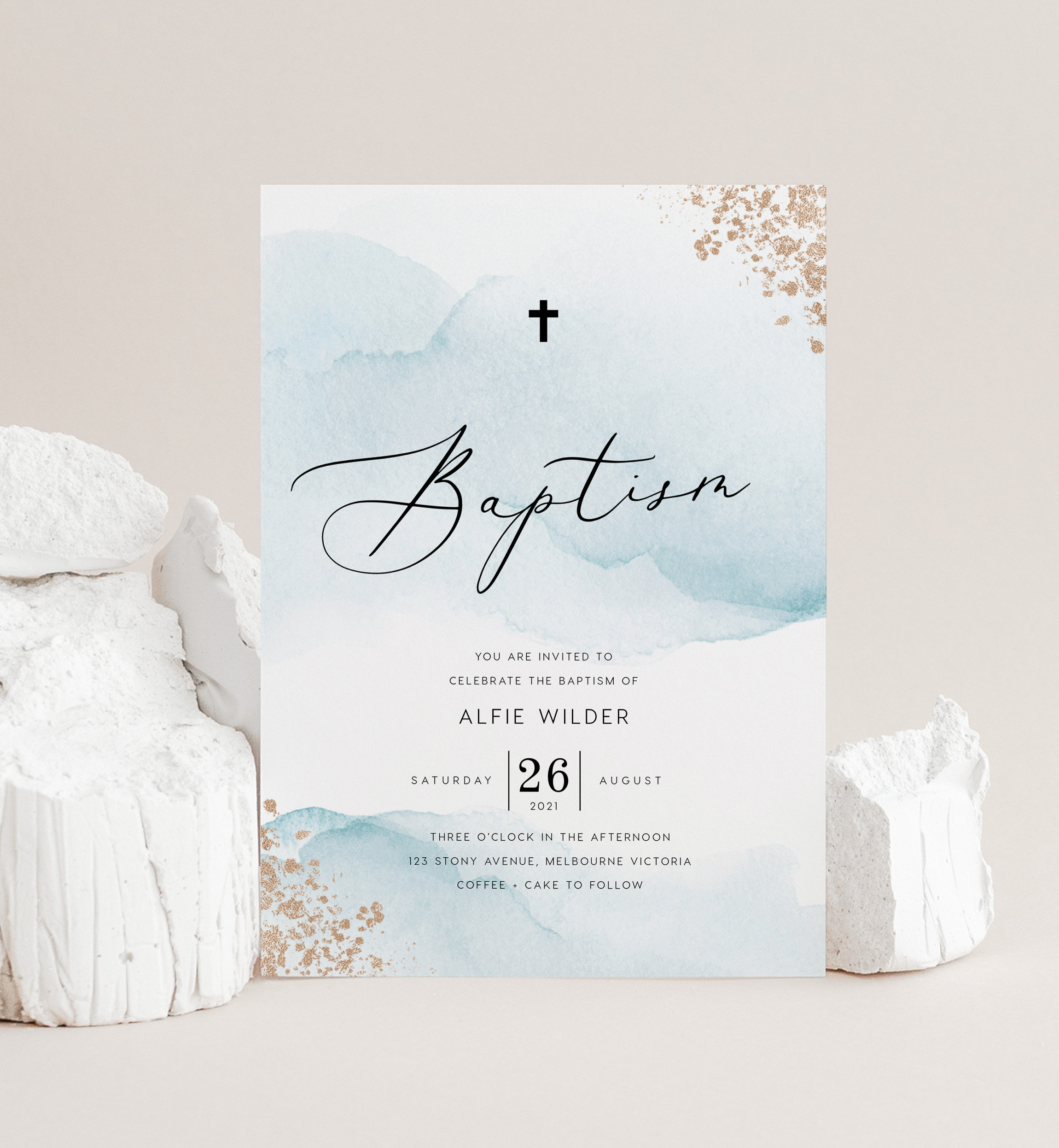 Blue Baptism Invitation INSTANT DOWNLOAD Editable PDF - Etsy
