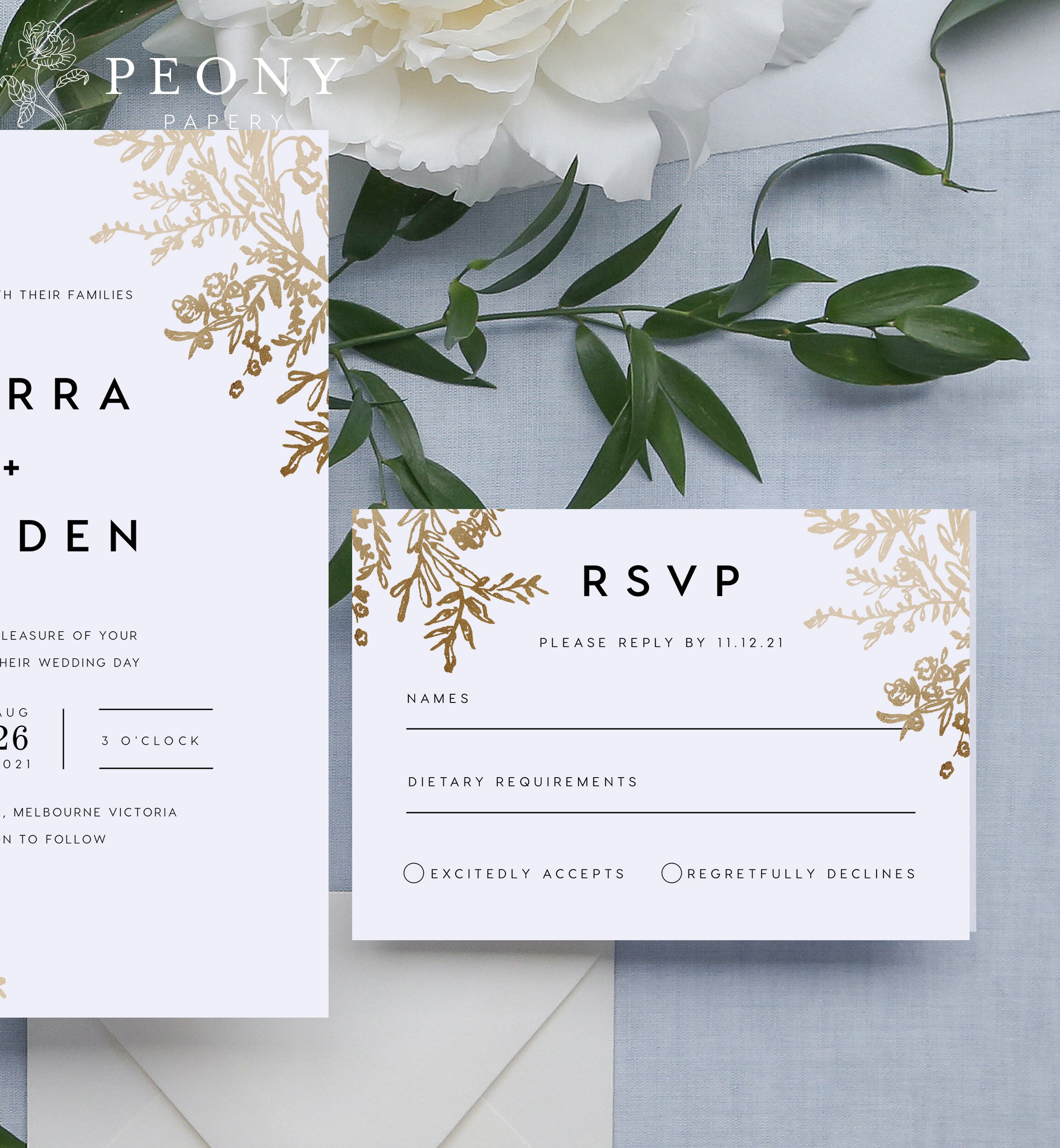 Gold Foil Wedding Invitation Set INSTANT DOWNLOAD Gold Goil - Etsy ...