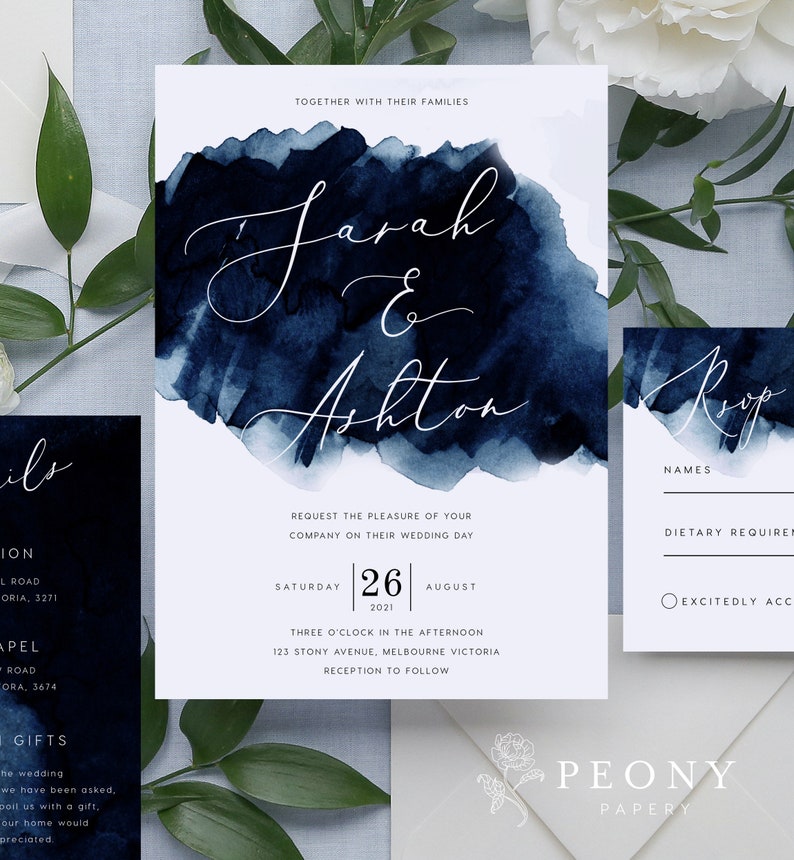 Navy Wedding Invitation Set INSTANT DOWNLOAD Modern - Etsy