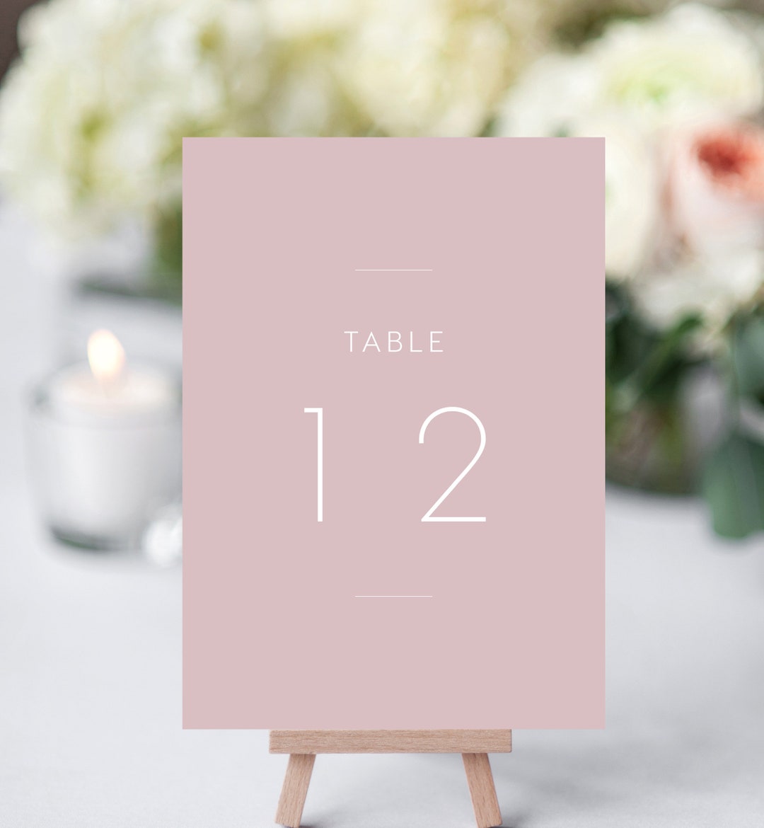 Dusty Pink Table Number INSTANT DOWNLOAD Minimal, Simple, Modern, White ...