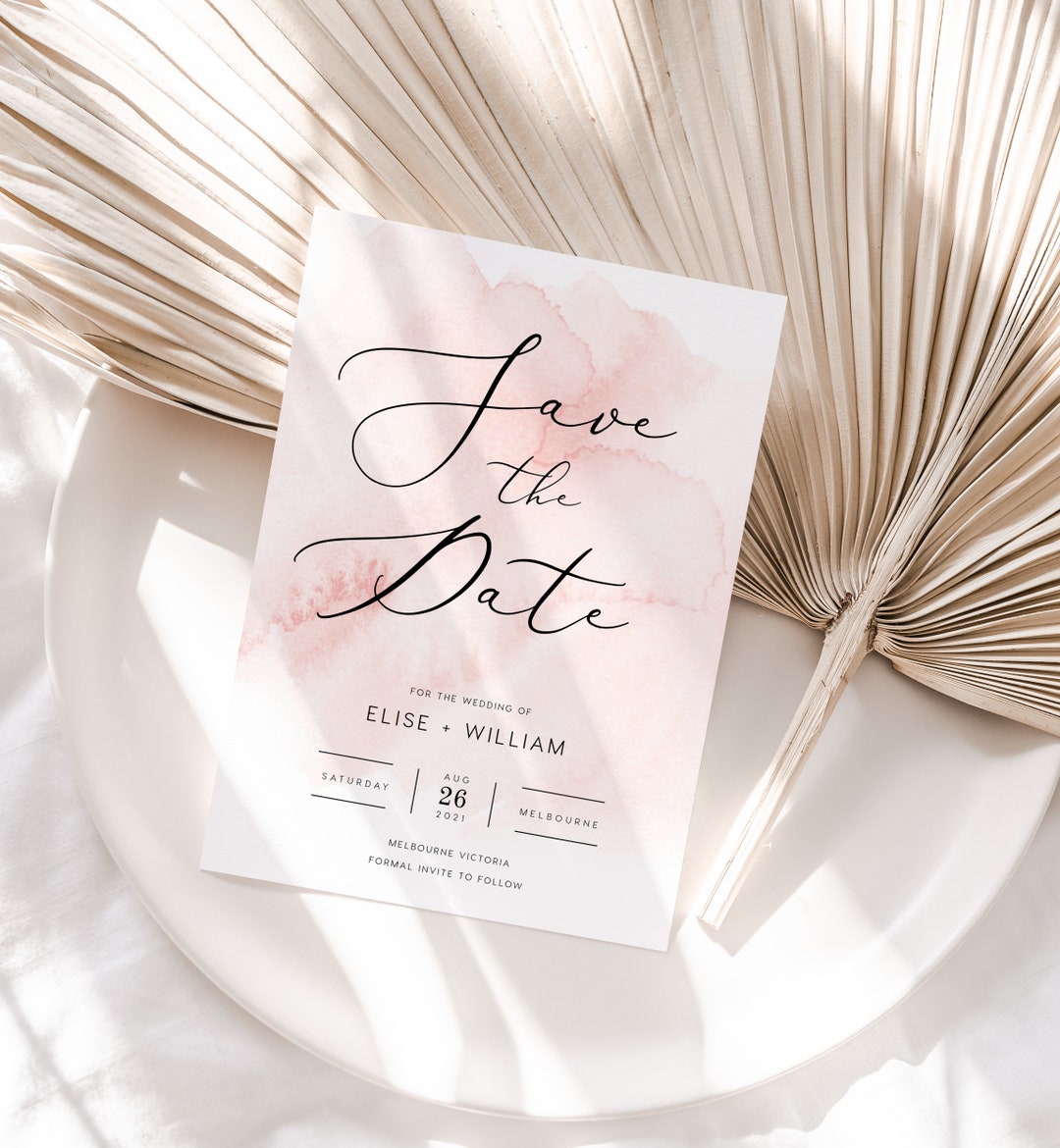 Blush Pink Save the Date INSTANT DOWNLOAD Dusty Pink, Watercolor, Basic ...