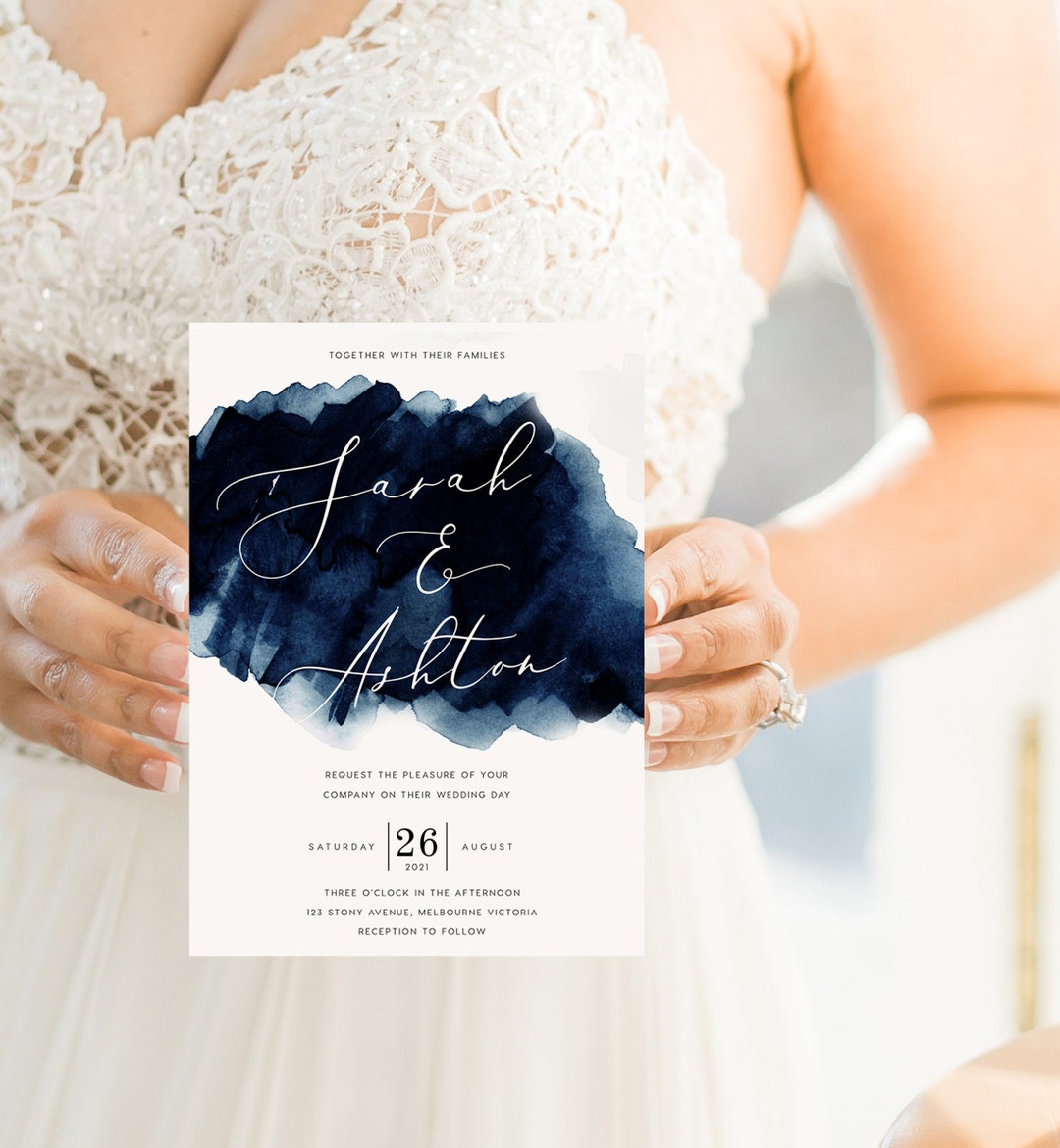 Navy Wedding Invitation INSTANT DOWNLOAD Modern Watercolour Invite ...