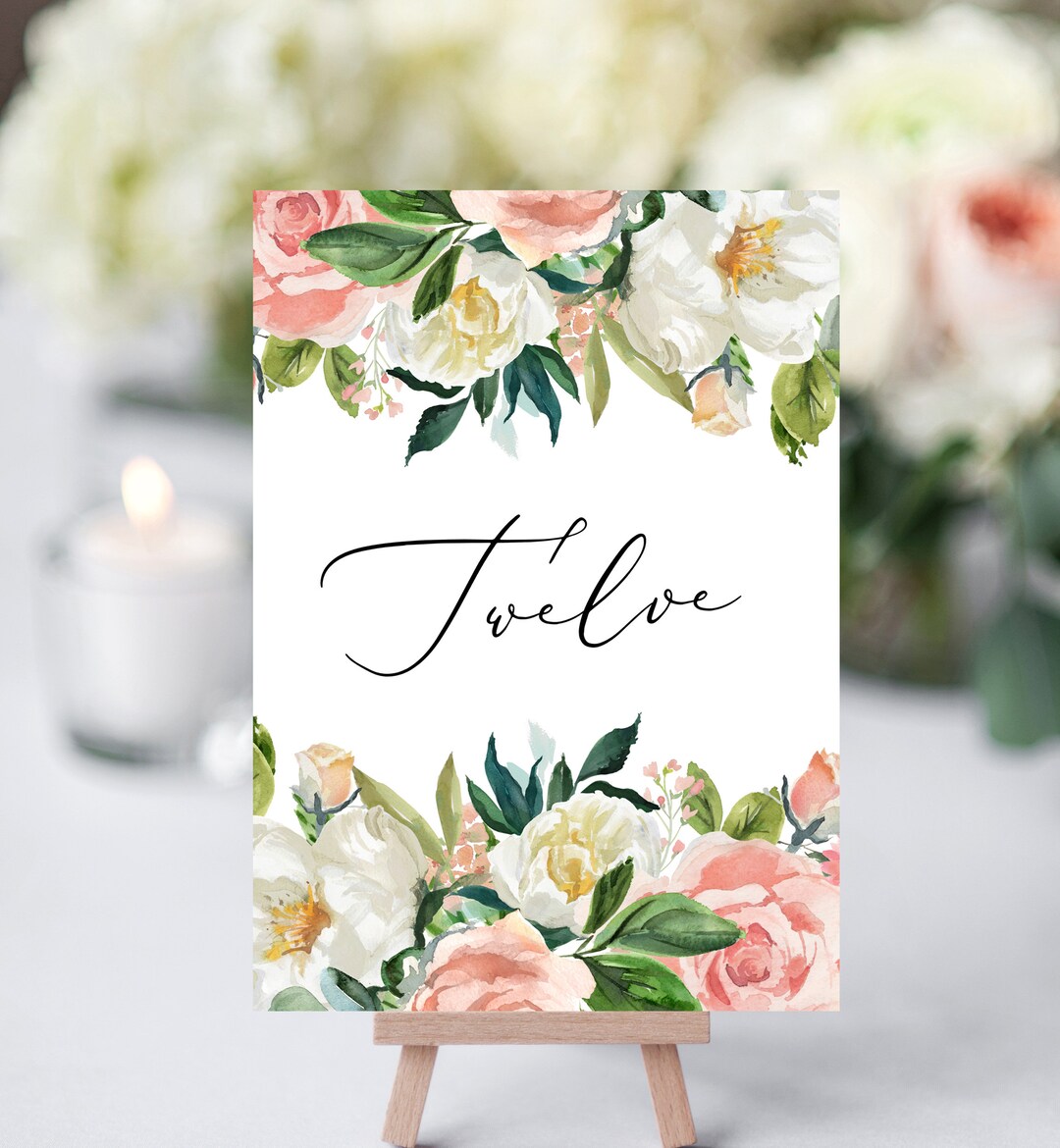 Blush Table Number INSTANT DOWNLOAD Eucalyptus, Simple, Modern, White ...