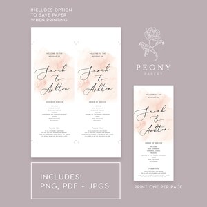 Blush Pink Wedding Program INSTANT DOWNLOAD, Printable Paddle, Program ...