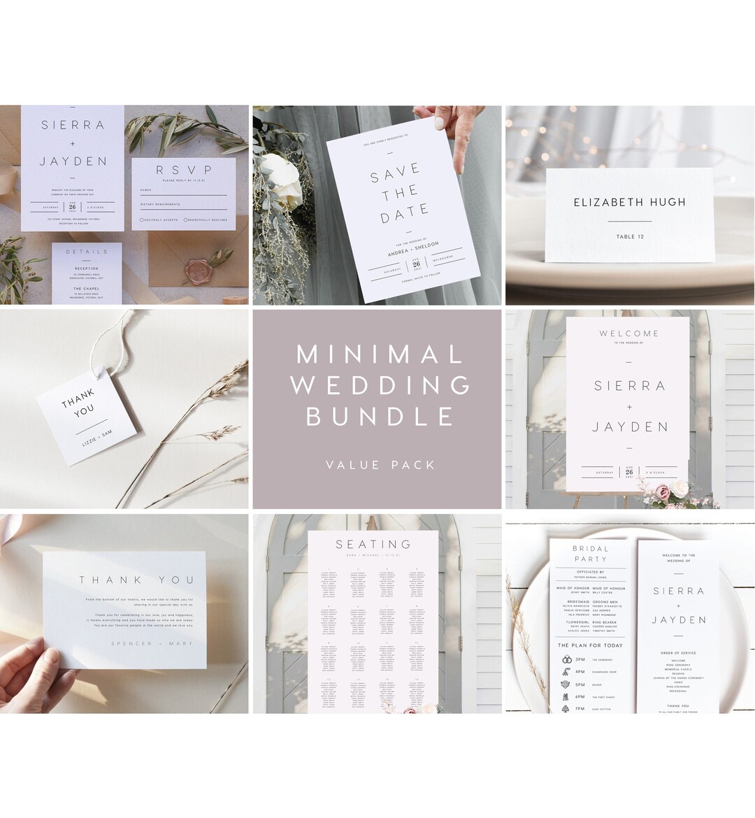 Minimalist Wedding Bundle INSTANT DOWNLOAD Template, DIY Wedding ...