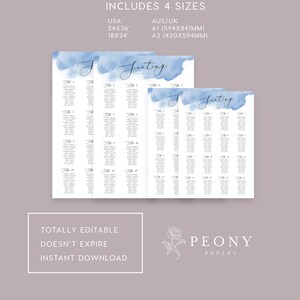 Dusty Blue Seating Chart, INSTANT DOWNLOAD Eucalyptus, Portrait, Sign ...