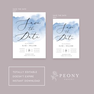 Blue Save the Date INSTANT DOWNLOAD Watercolour Dusty Blue Save the ...