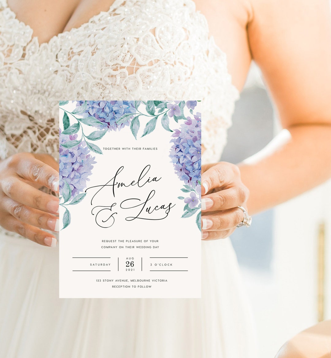 Hydrangea Wedding Invitation INSTANT DOWNLOAD Blue Flowers, Indigo ...