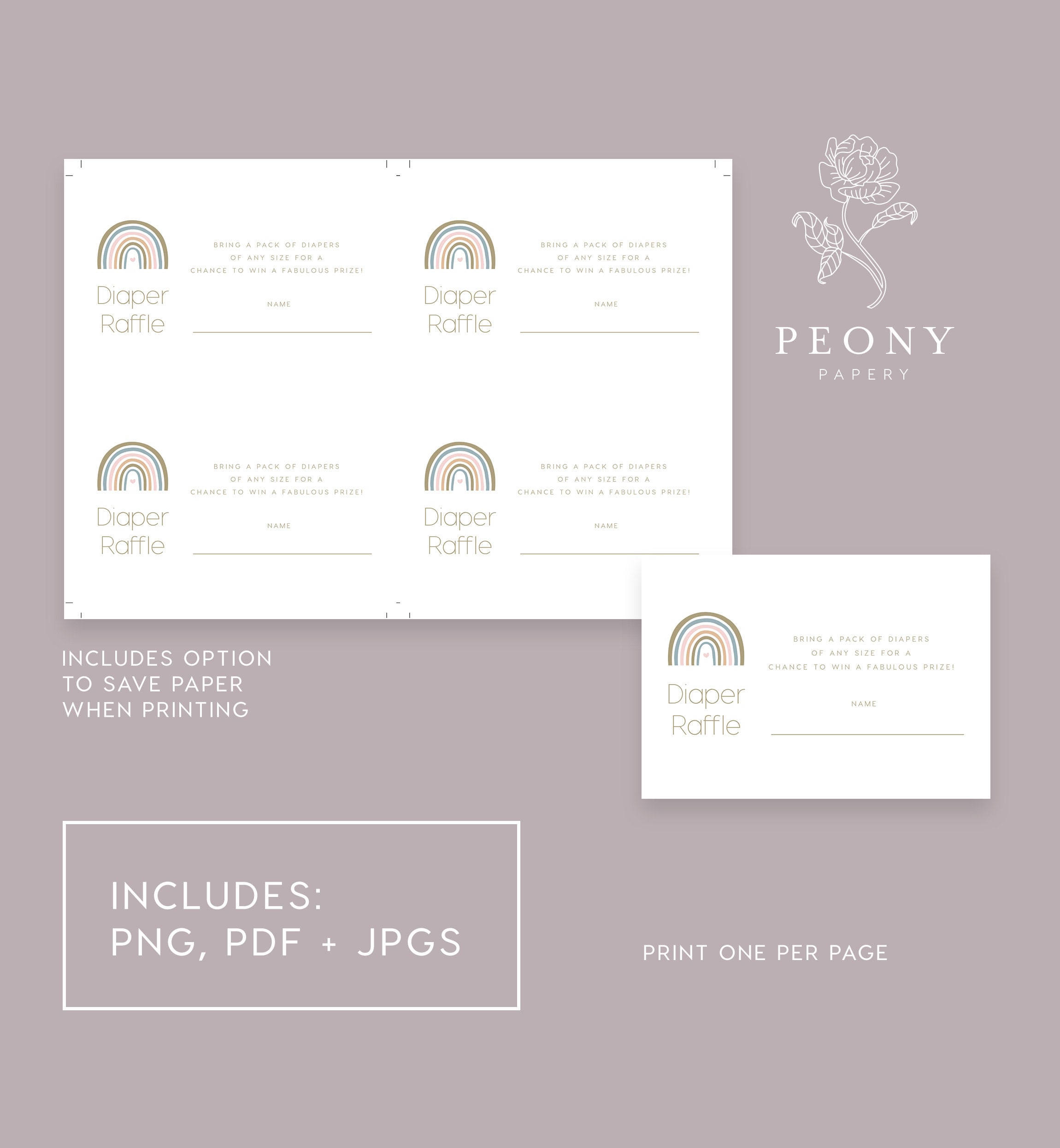 Diaper Raffle Card Editable Pdf Template, INSTANT DOWNLOAD, Gender ...