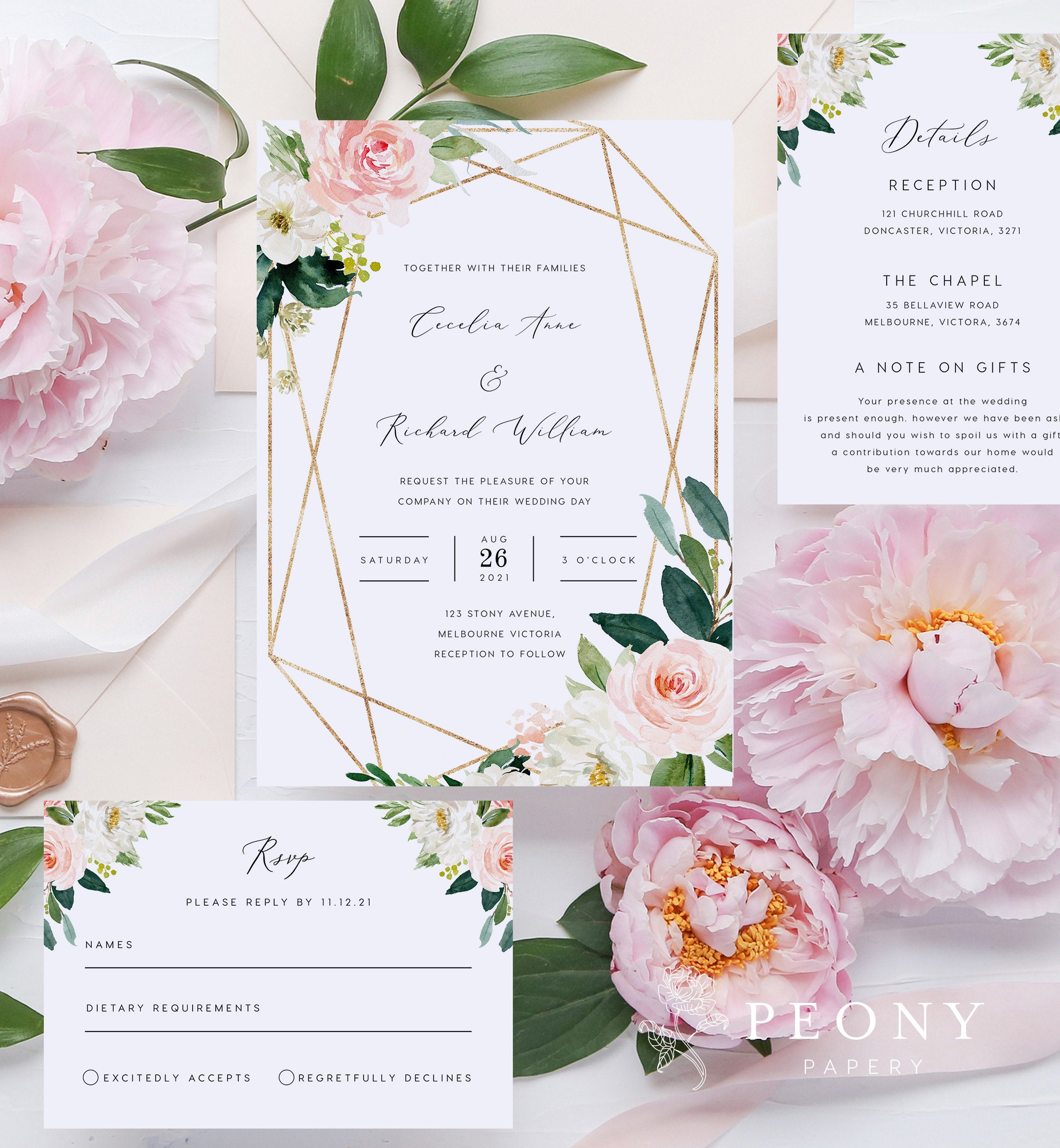 Peony wedding invitations 60 photos - Astyledwedding.com
