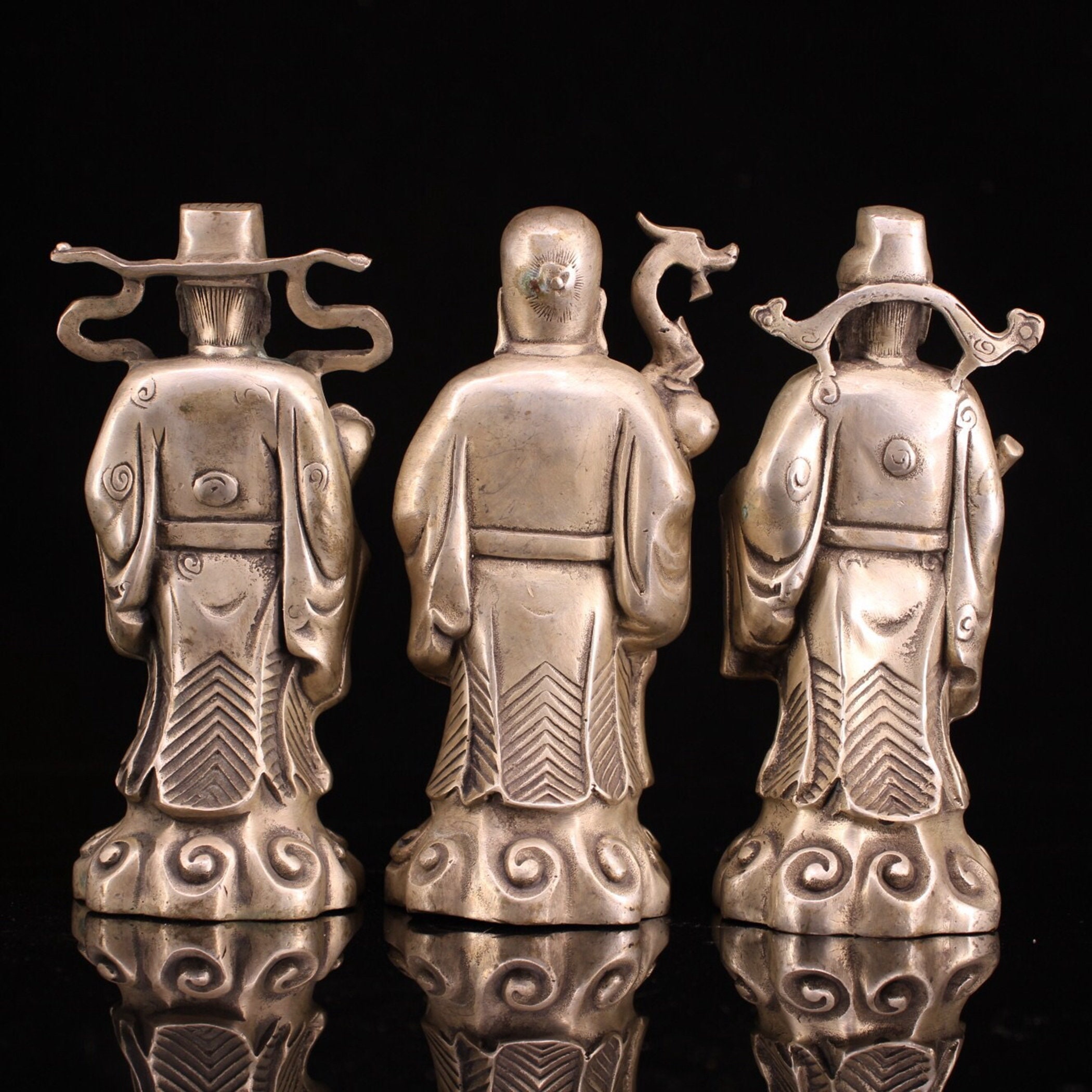 Fu Lu Shou Statue Hand-carved Pure Copper Silver Plated Fu Lu | Etsy