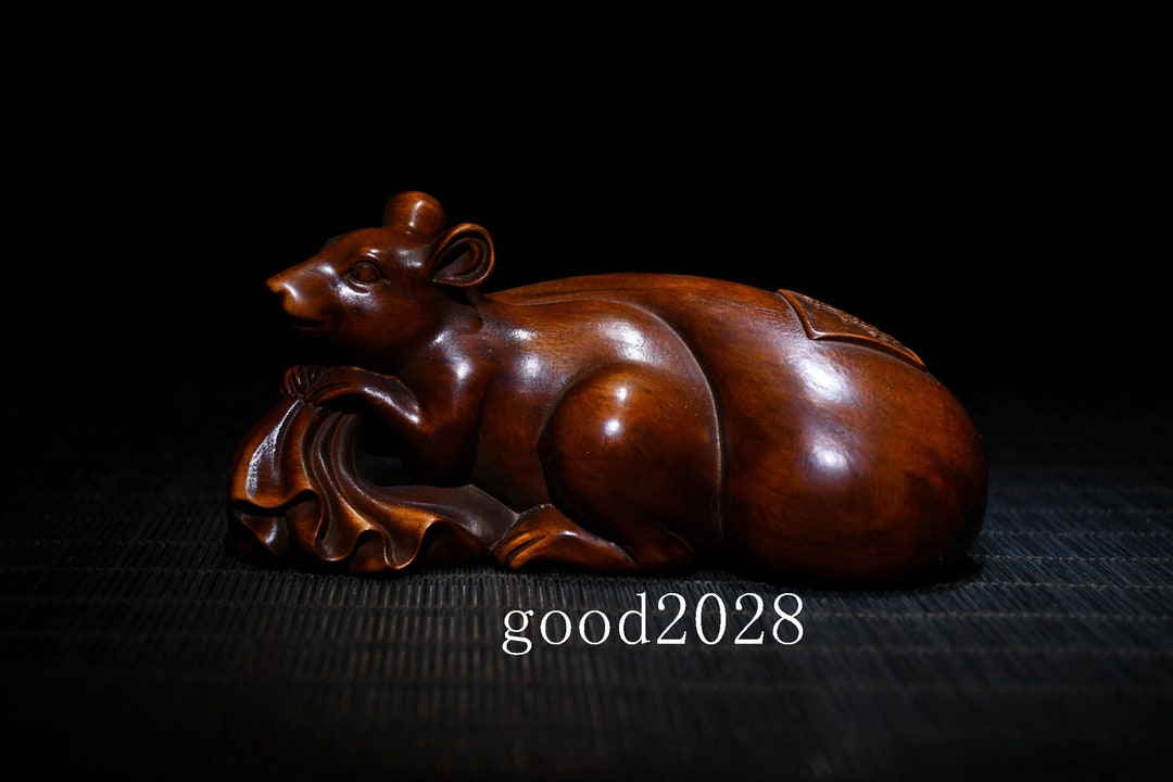 Woodcarving Pure Hand Carved Zodiac Rat Boxwood Statue - Etsy