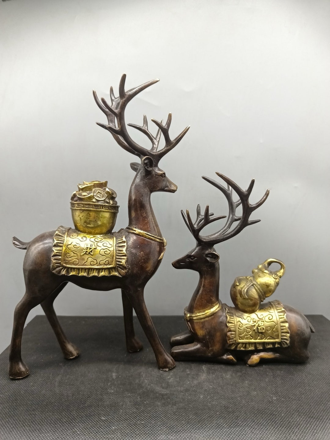 A Pair of Chinese Antique Pure Copper Deer Statues - Etsy
