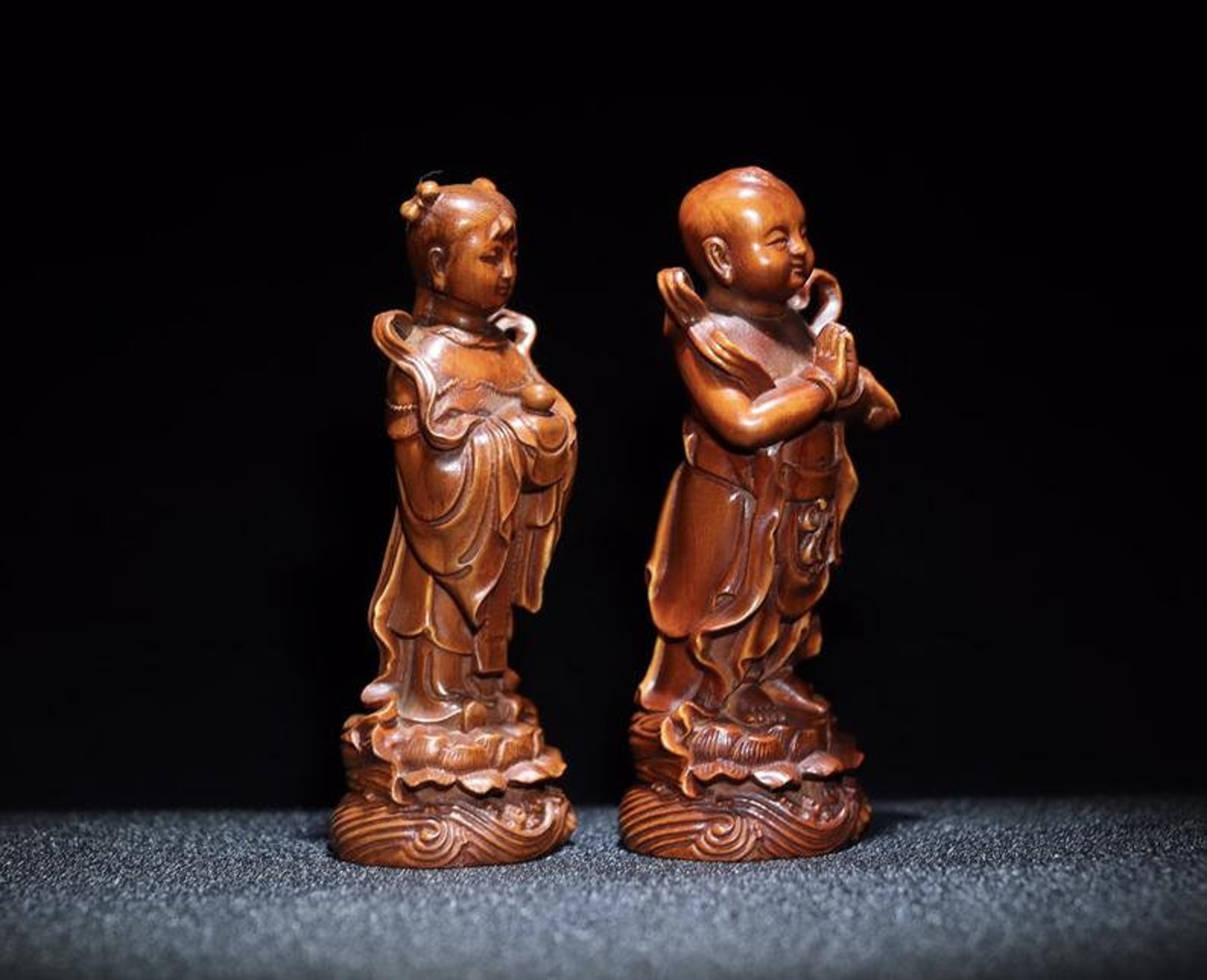 Chinese Antique Statues of Golden Boy and Jade Girl in Boxwood | Etsy