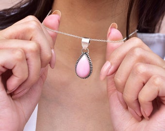 Pink Conch Pendant in 925 Sterling Silver, Handmade Gemstone Necklace ...