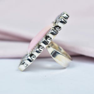 Handmade Pink Conch & Sterling Silver Adjustable Ring, Cubic Zirconia ...