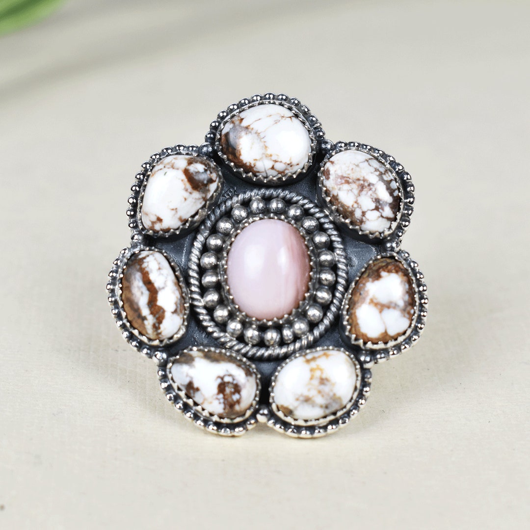 Pink Opal & Wild Horse Magnesite Ring, One of a Kind Statement Ring ...