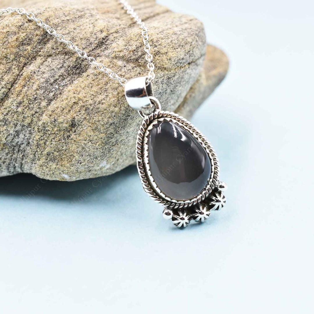 Grey Moonstone Pendant in Sterling Silver, Boho Gemstone Pendant ...
