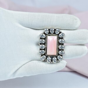 Handmade Pink Conch & Sterling Silver Adjustable Ring, Cubic Zirconia ...