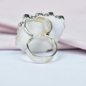 Handmade Pink Conch & Sterling Silver Adjustable Ring, Cubic Zirconia ...