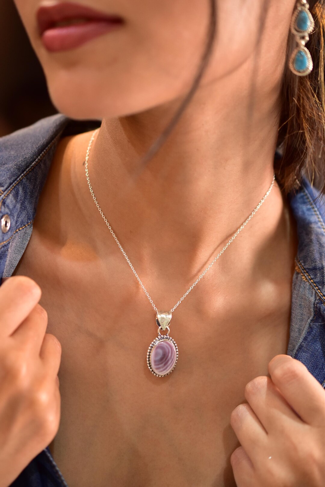 Purple Wampum Quahog Shell Pendant in Sterling Silver, Handmade ...