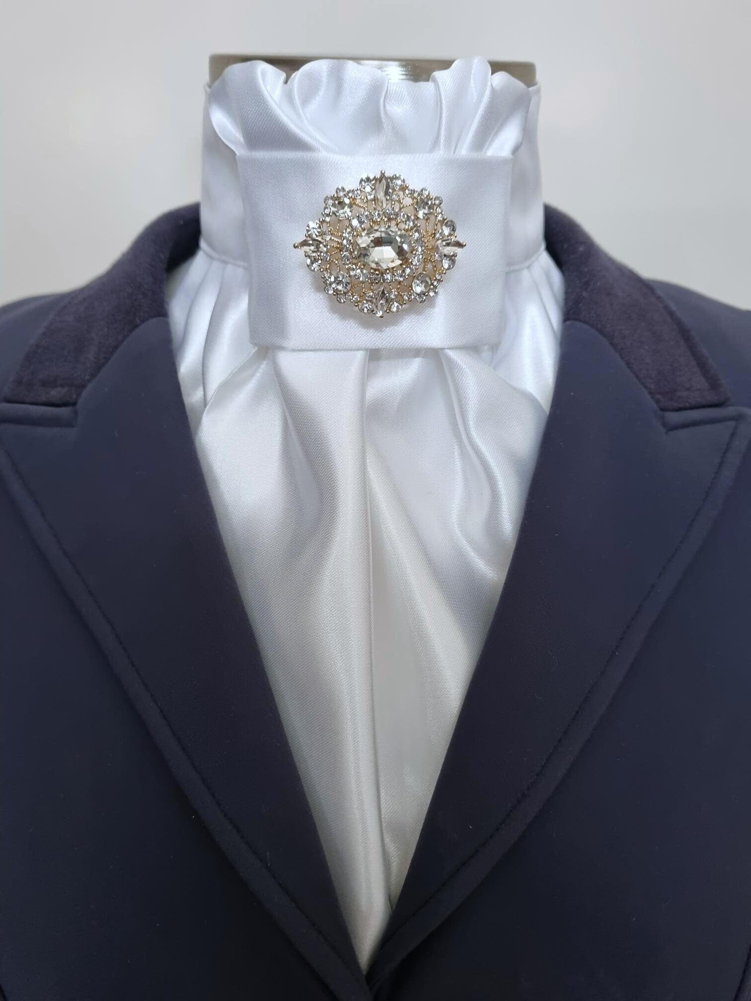 ERA Euro Charize Pre-tied Stock Tie White Satin With Crystal Brooch - Etsy
