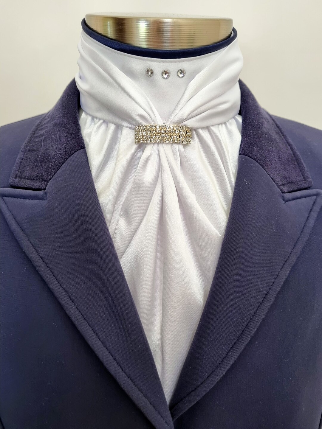 ERA Elle Stock Tie White Satin Soft Ties With Navy Piping - Etsy