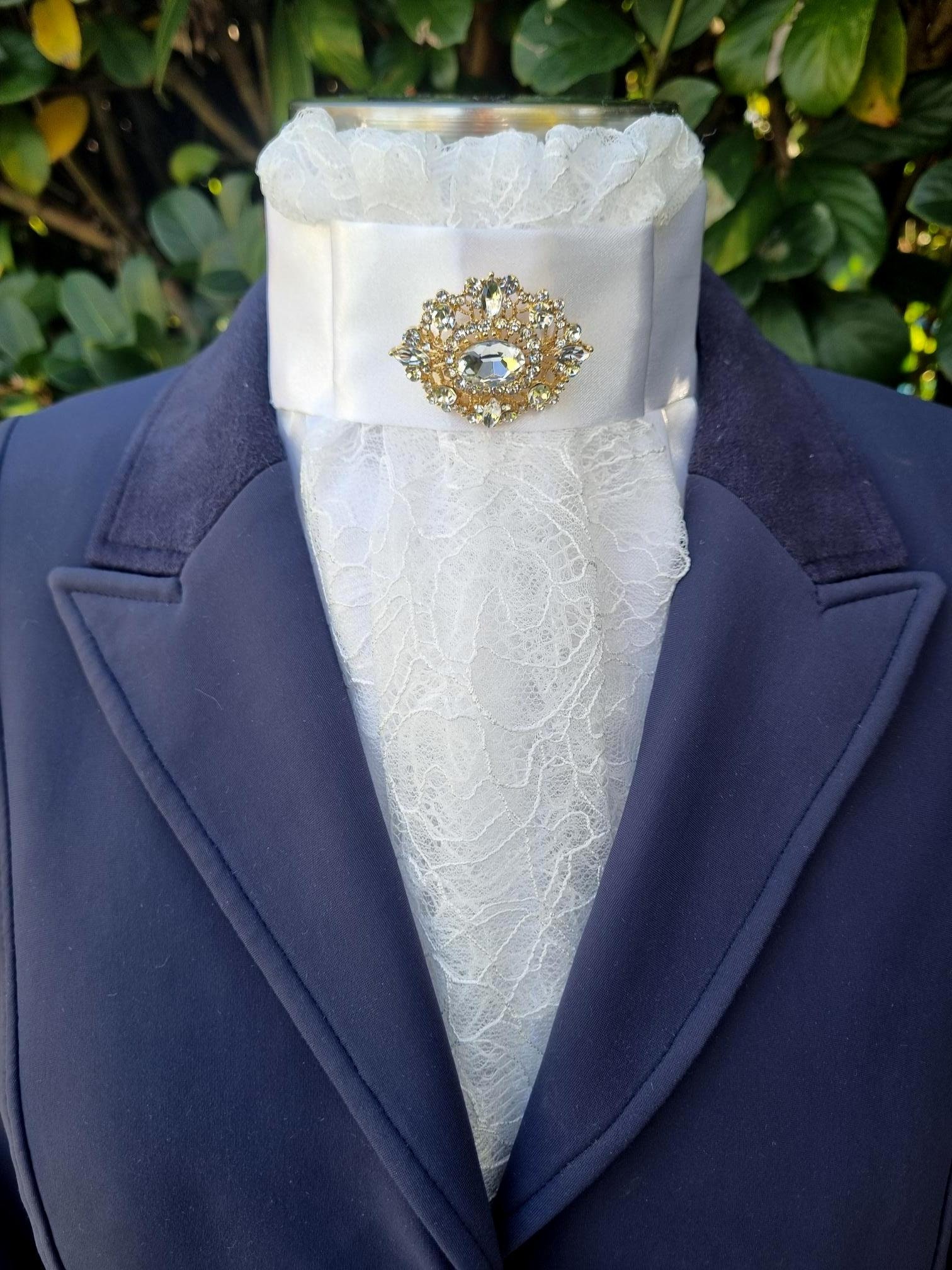 ERA Lyndal Grace White Satin and Chantilly Lace Pre-tied Stock Tie ...