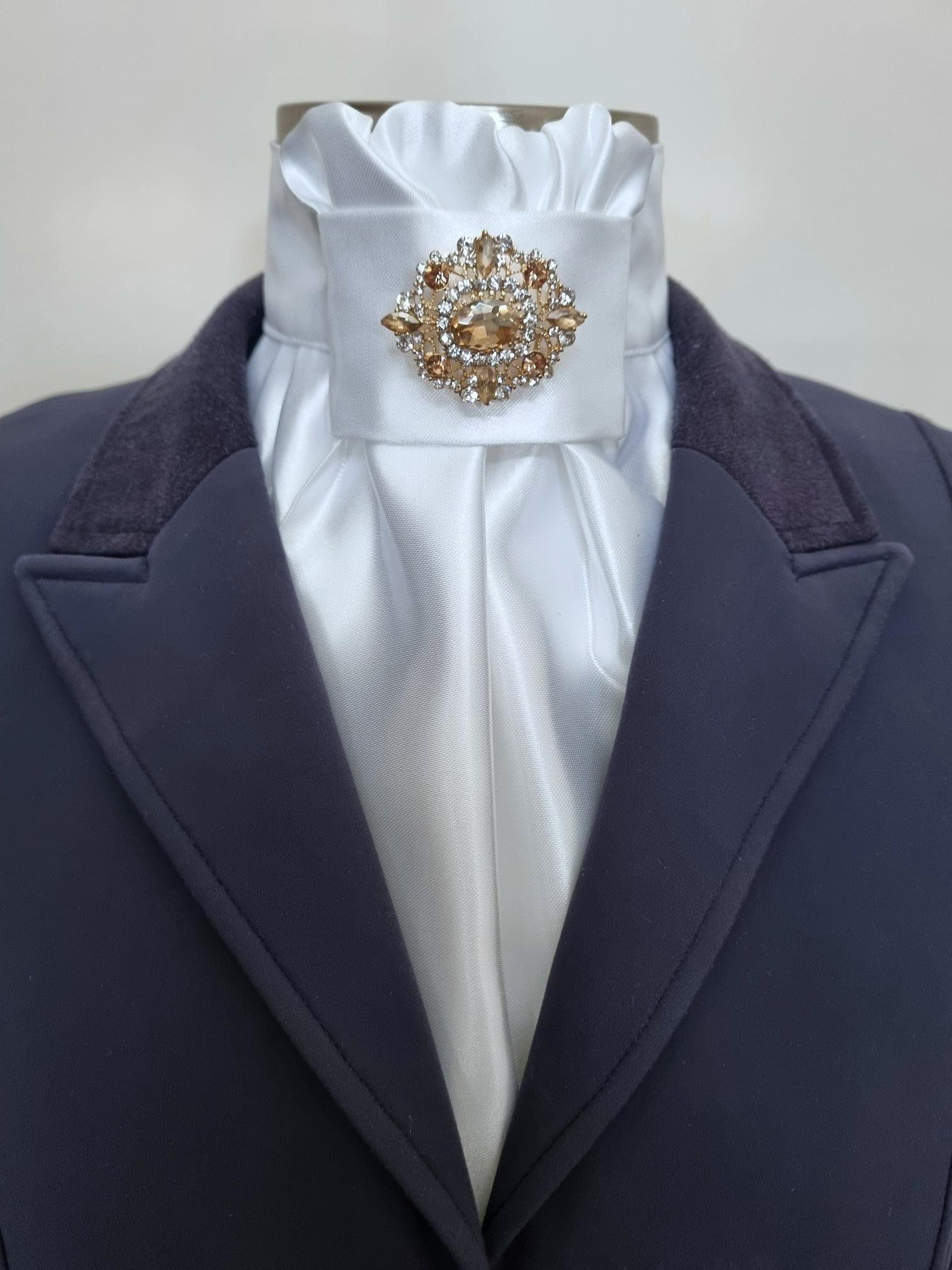 ERA Euro Charize Pre-tied Stock Tie White Satin With Crystal Brooch - Etsy