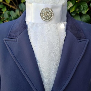 ERA Lyndal Grace White Satin and Chantilly Lace Pre-tied Stock Tie ...