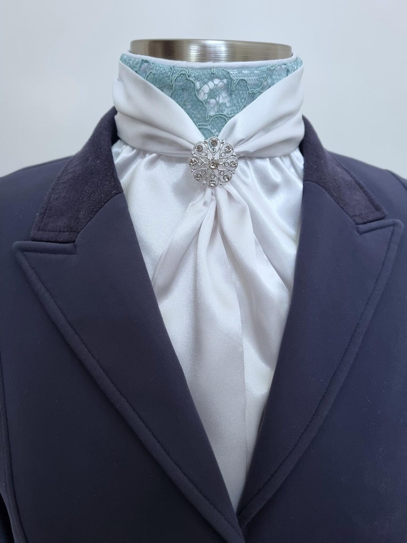 ERA Elle Pre-tied Stock Tie White Satin Soft Ties With Lace Detail Mint ...