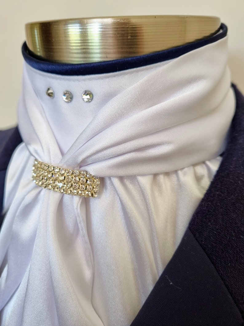 ERA Elle Stock Tie White Satin Soft Ties With Navy Piping - Etsy