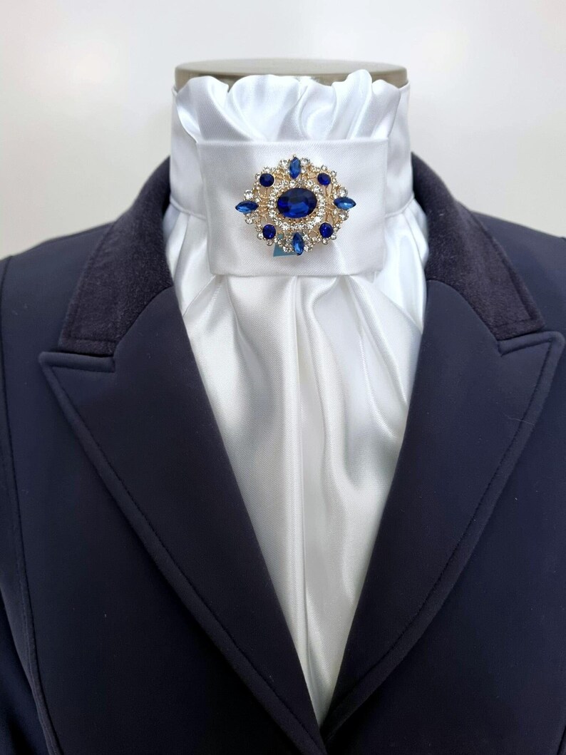ERA Euro Charize Pre-tied Stock Tie White Satin With Crystal Brooch - Etsy