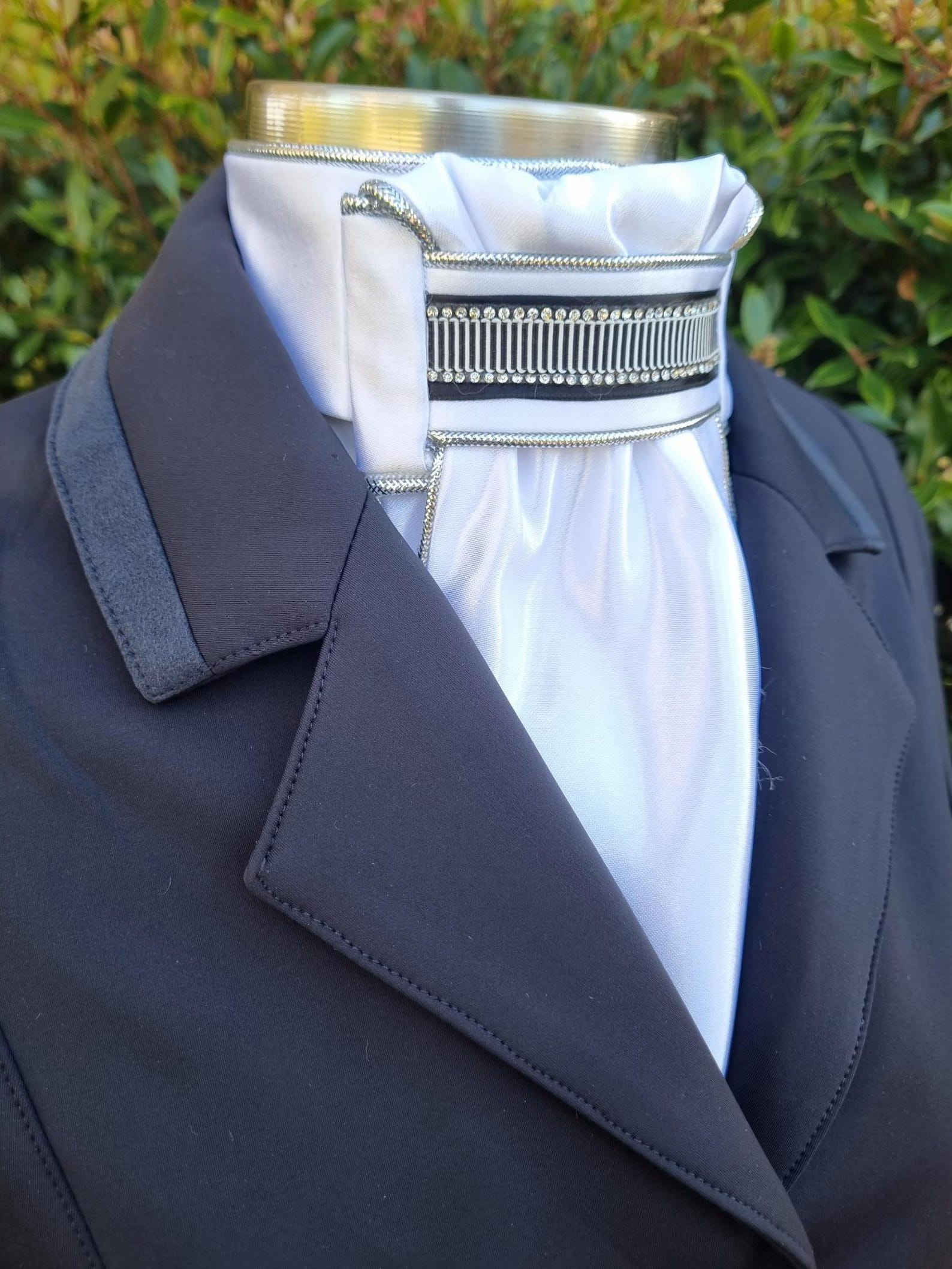 ERA Euro Lyndal Regal Pre-tied Satin Stock Tie Black & Silver Detail - Etsy