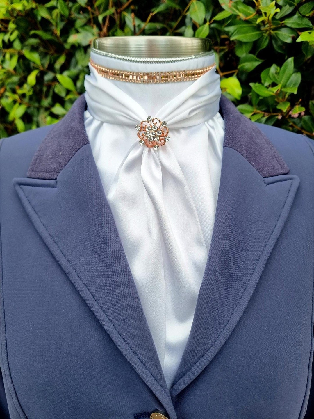 ERA Elle Pre-tied Satin Stock Tie Plastron With Rose Gold Crystal Trim ...